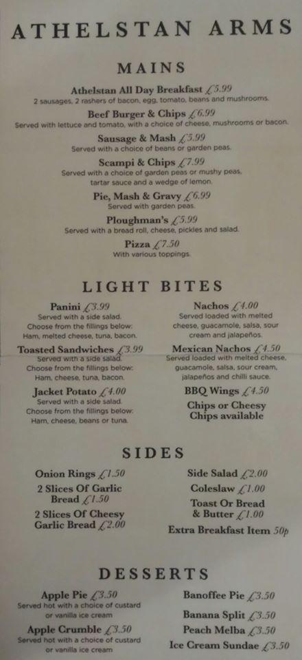 Menu at Athelstan pub & bar, Bournemouth