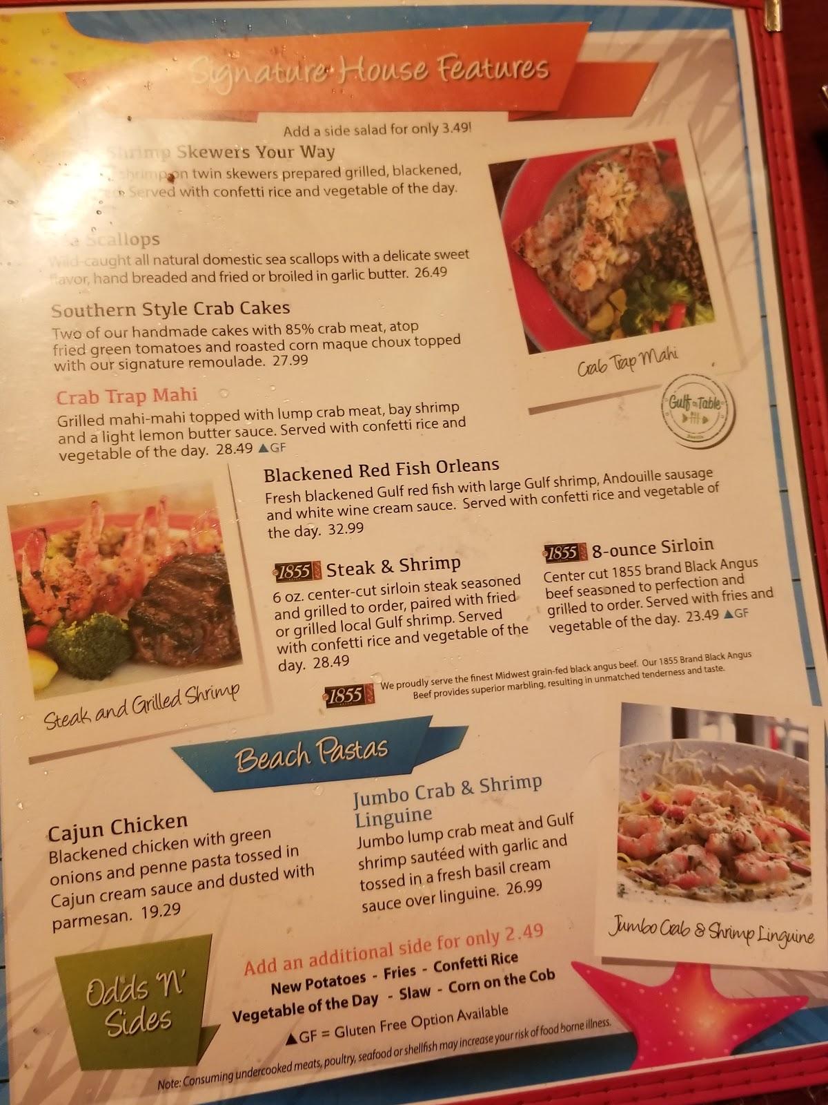 Menu at Crab Trap, Fort Walton Beach restaurant, Fort Walton Beach