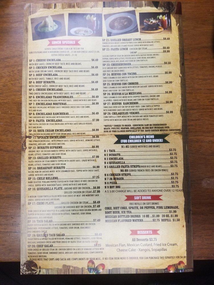 Menu at Don Tomas Mexican grill restaurant, Monroe