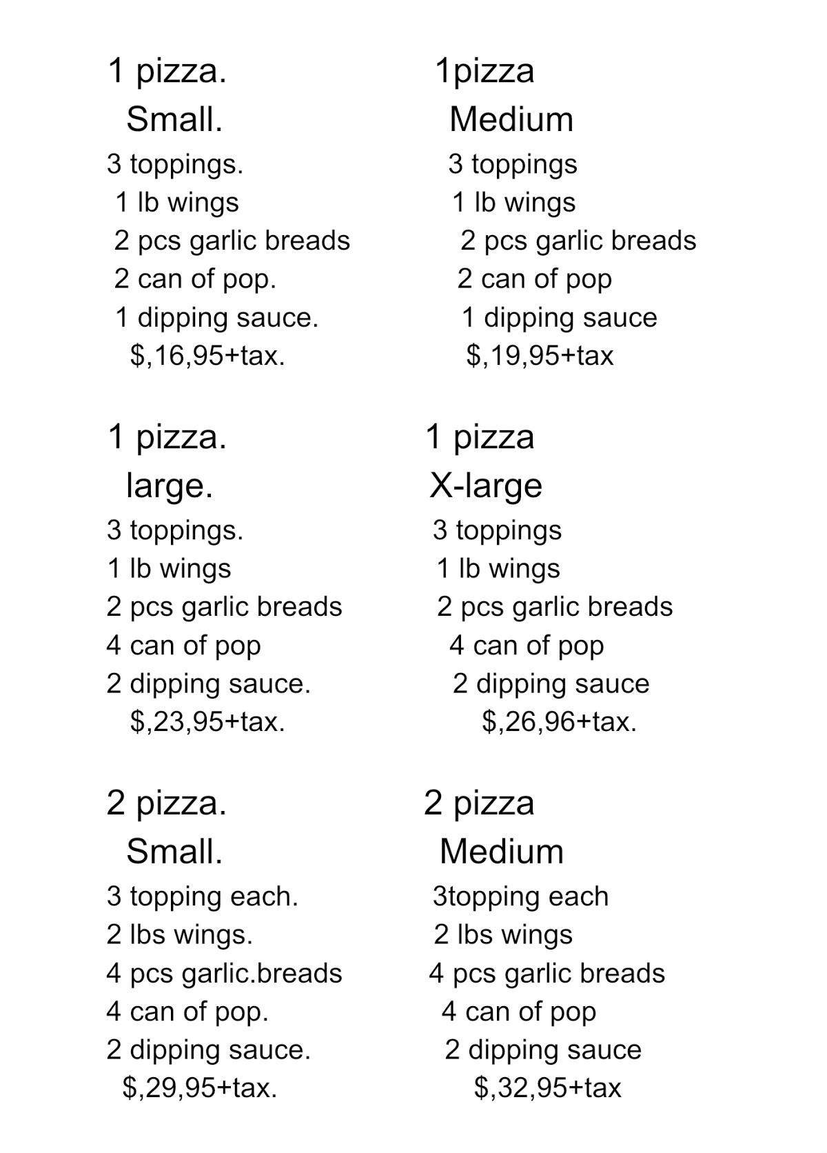 Menu at Fairgrounds PIZZA pizzeria, London