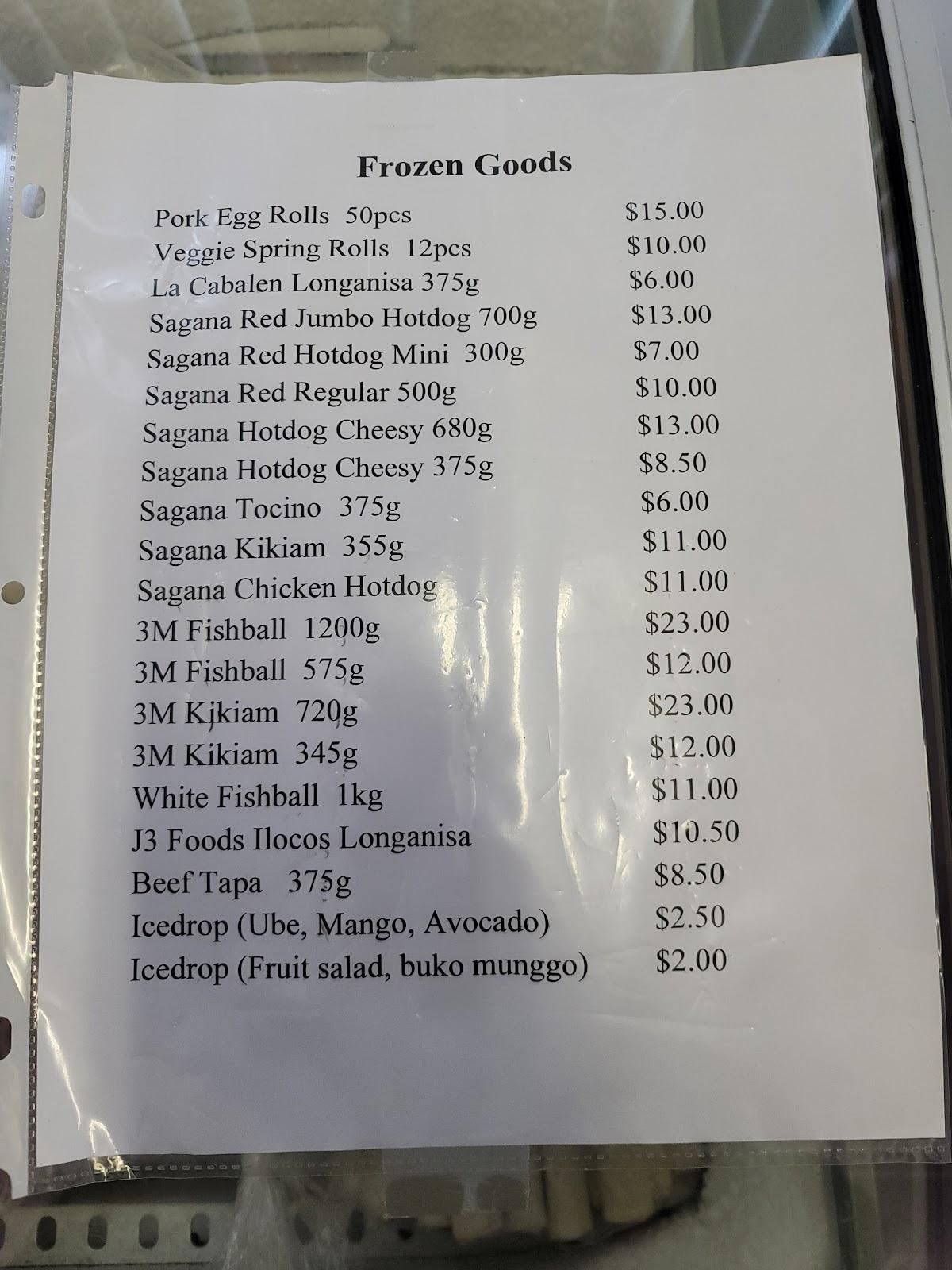 Menu at Noemi's restaurant, Winnipeg
