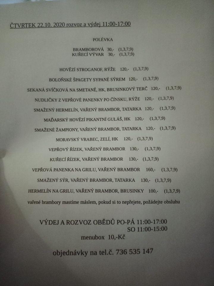 Menu at RKDM restaurant, Milovice, 3-Mladá