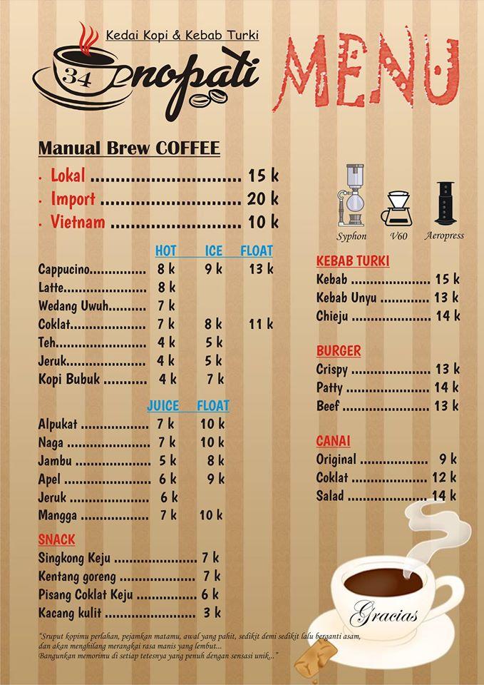 Menu at Cafe Senopati 34, Semarang, Jl. Panembahan Senopati No.34