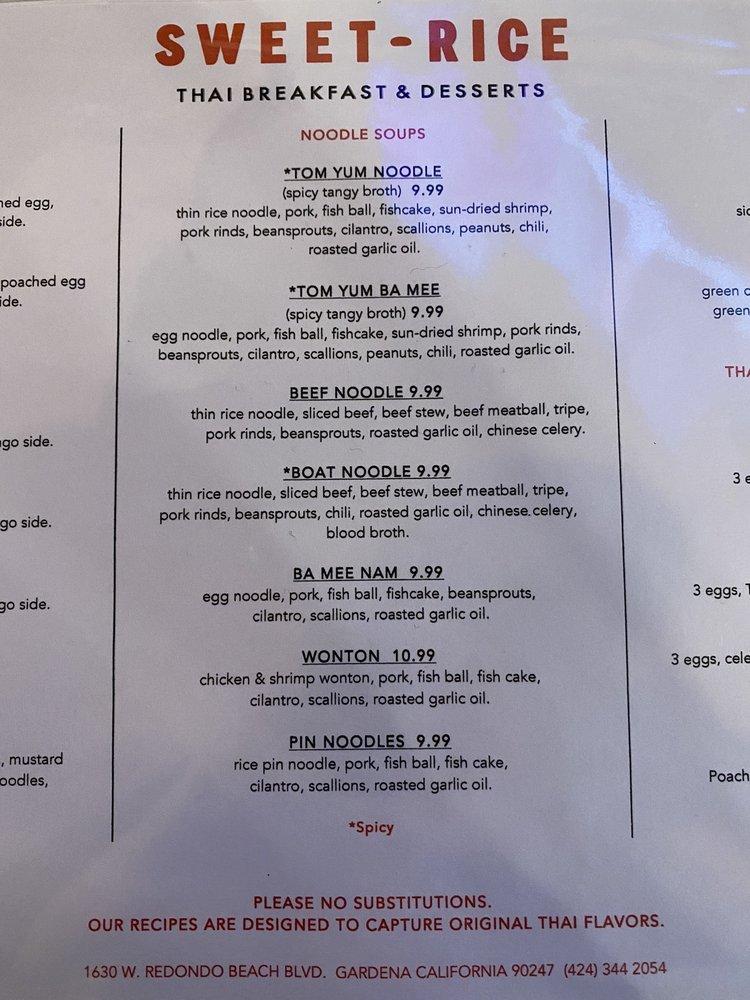 Menu at Sweet Rice desserts, Gardena