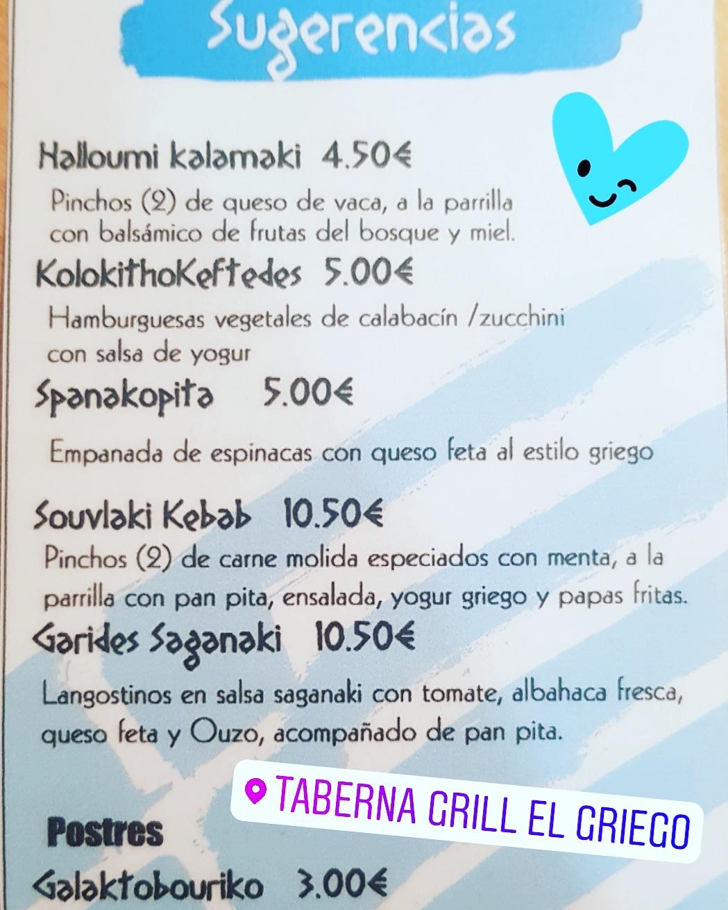 Carta del restaurante Taberna & Grill El Griego, La Matanza del Acentejo