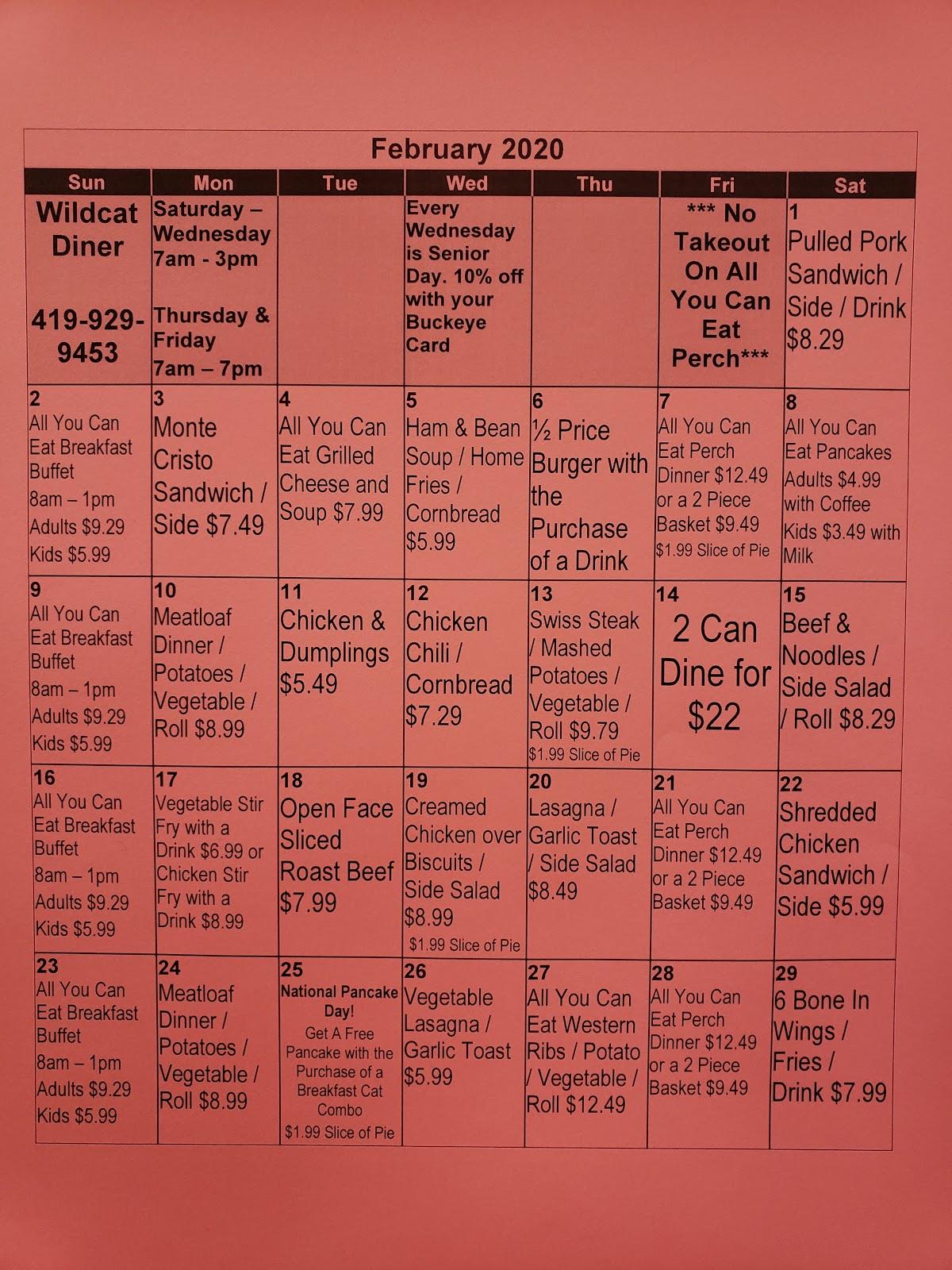 Menu at Wildcat Cafe, New London