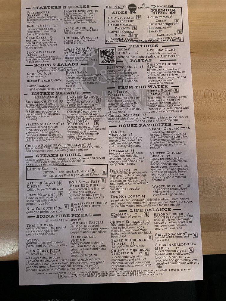 Menu at Buck & Honey's - Waunakee pub & bar, Waunakee