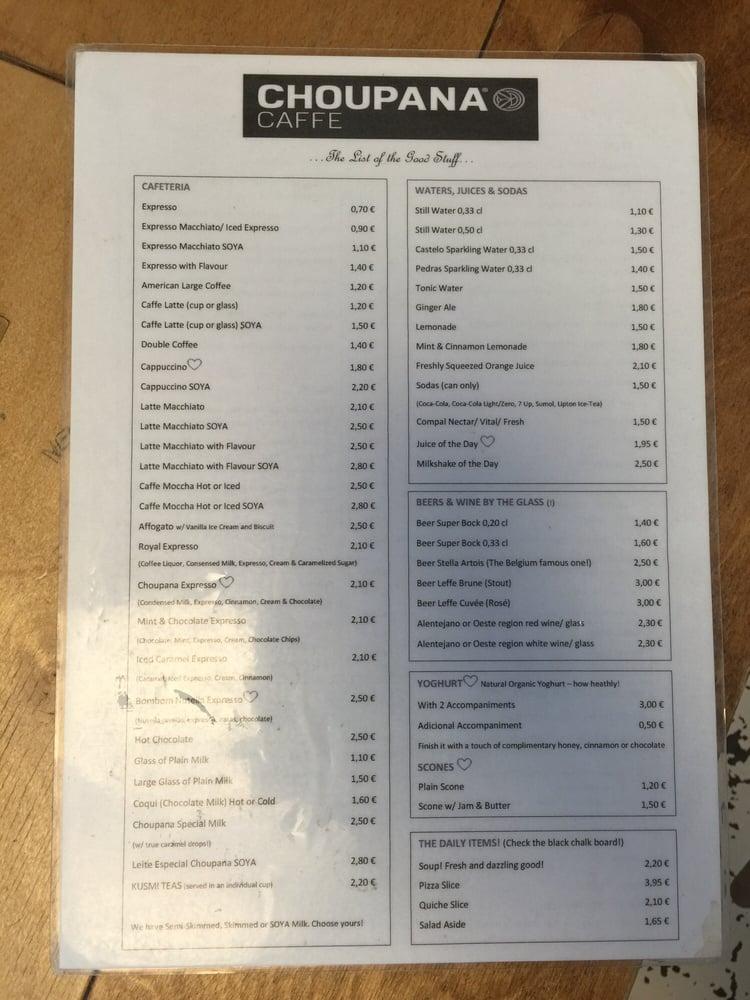 Menu em Choupana Caffé café, Lisboa, Av. da República 25A