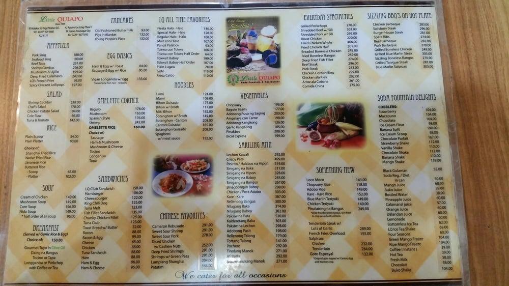 Menu at Little Quiapo Soda Fountain & Restaurant, Parañaque