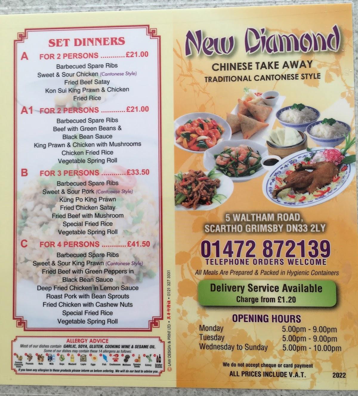 Menu at New Diamond fast food, Grimsby