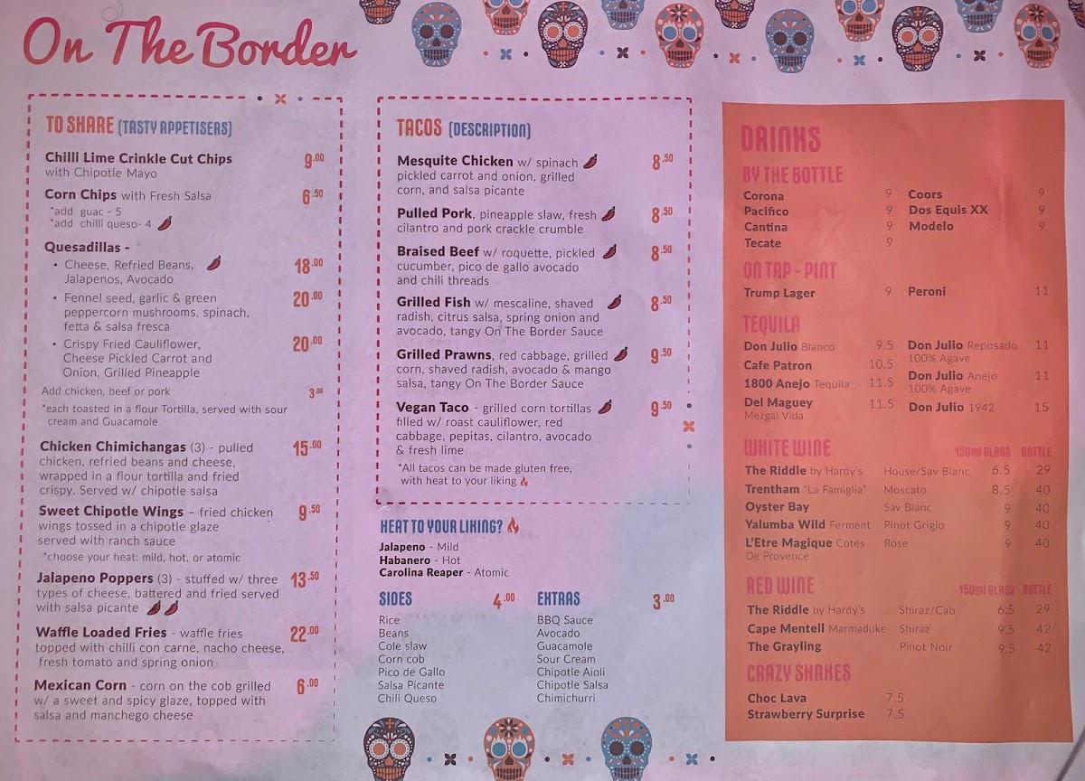 Menu at On the Border restaurant, Mindarie