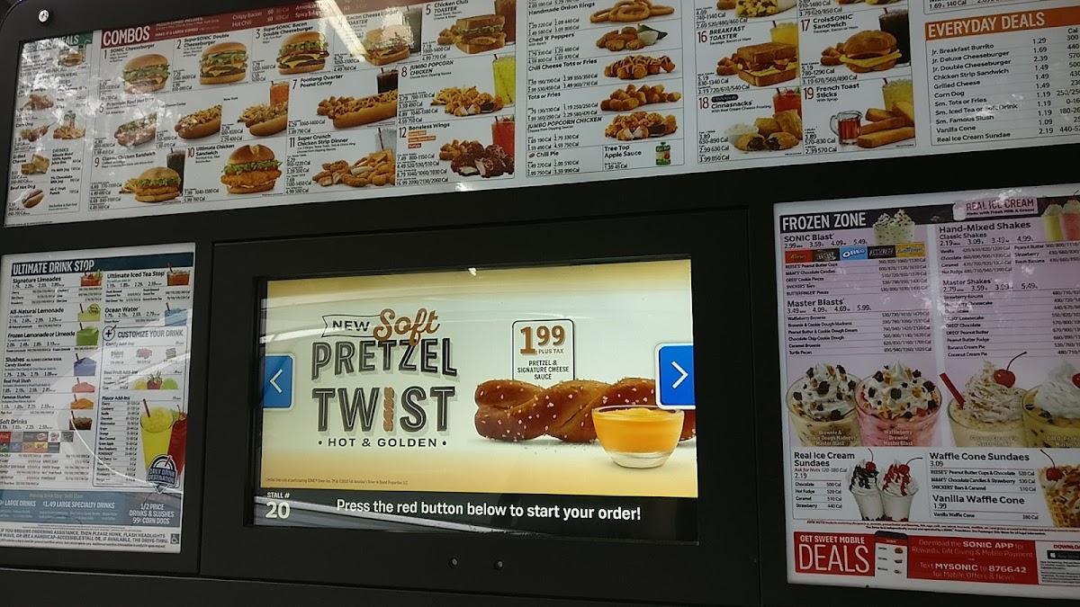 Menu at Sonic Drive-In fast food, Covington, 815 S Tyler St