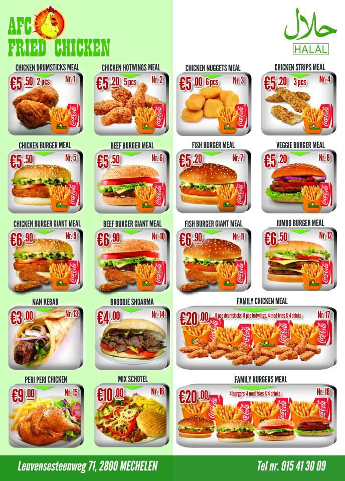 Menu at Afc fried chicken, Mechelen