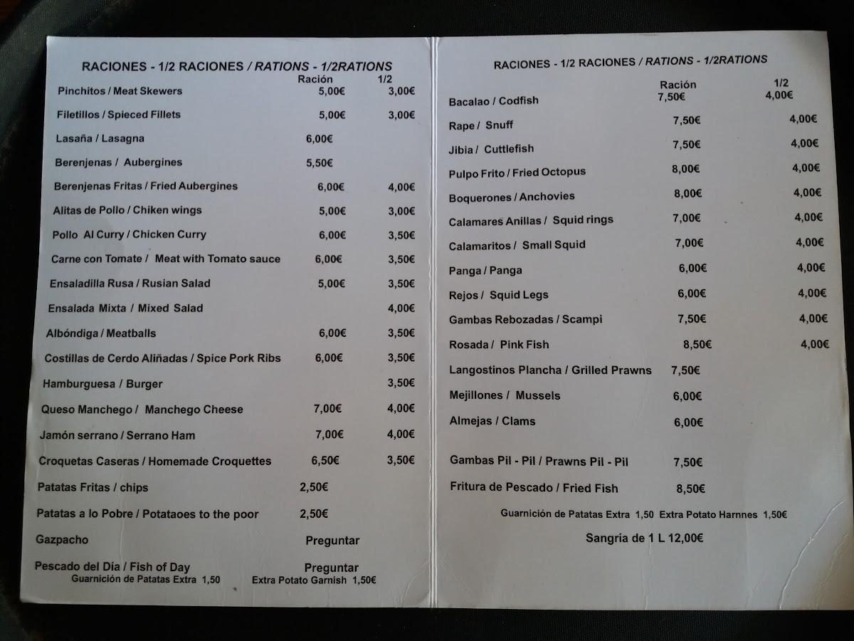 Carta de Bar Turry, Nerja