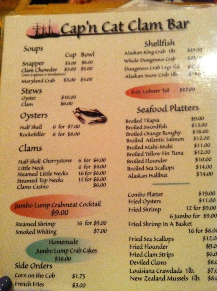 Menu at Cap'n Cats Clam Bar & Tavern, West Deptford