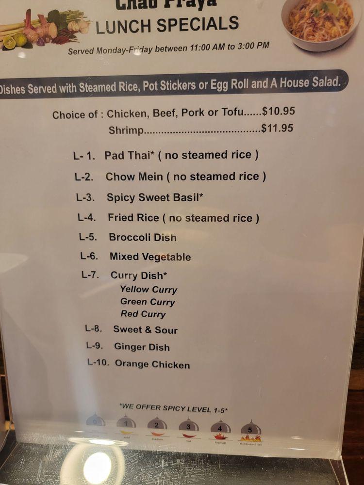 Menu at Chao Praya Thai Food restaurant, Bullhead City, Miracle Mile ...