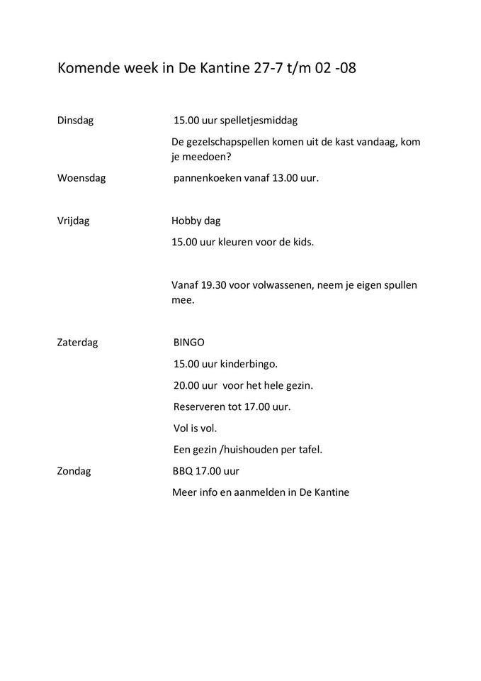 Menu at De Kantine, Wageningen