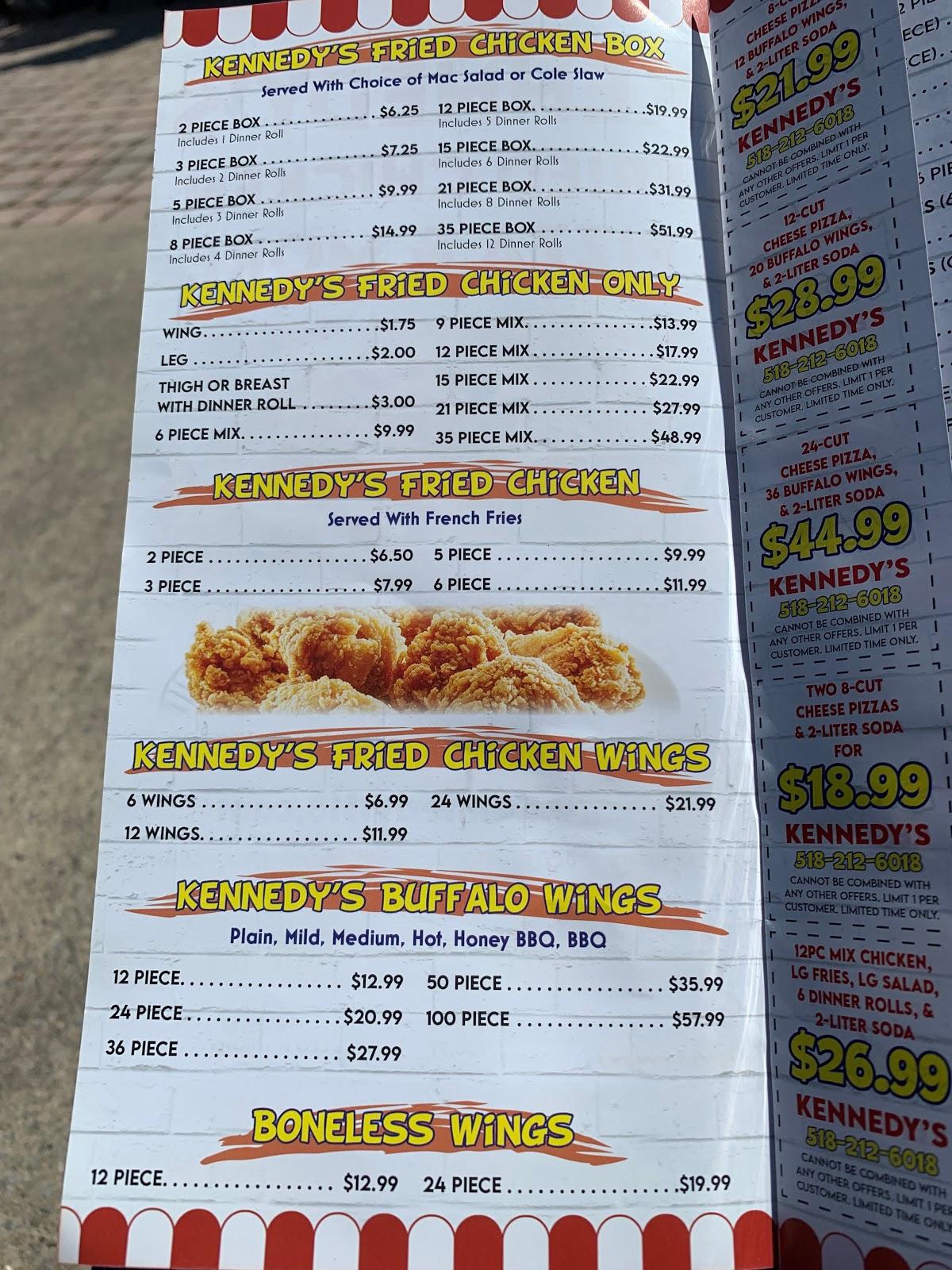 Menu at Kennedy's Fried Chicken pizzeria, Amsterdam