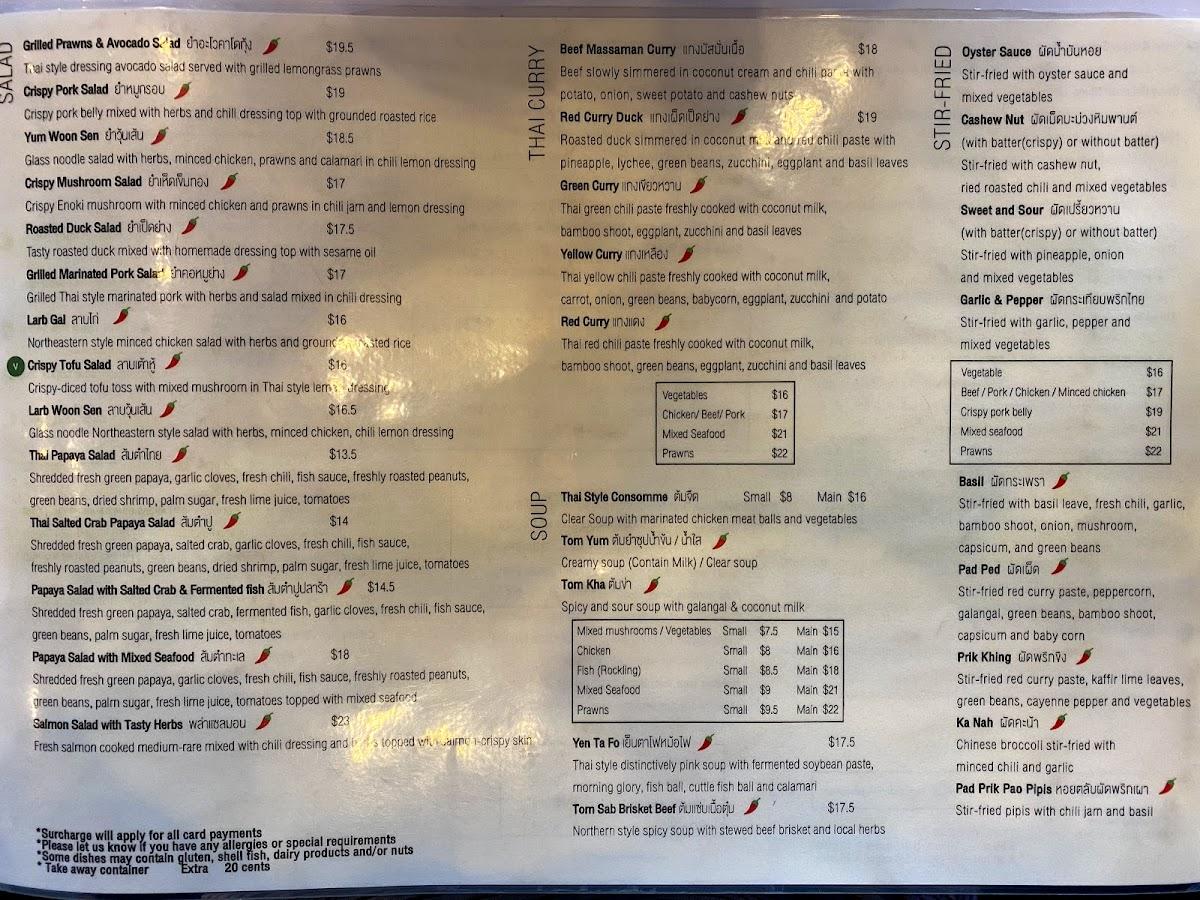 Menu at Nine Elephants Thai Restaurant, Docklands