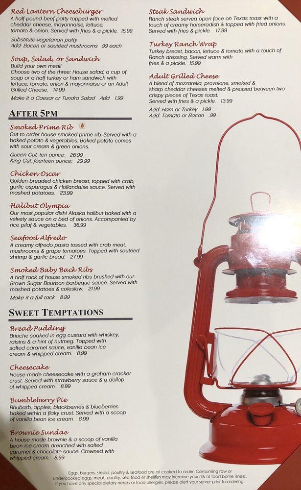 Menu at Red Lantern Steak & Spirits restaurant, Fairbanks