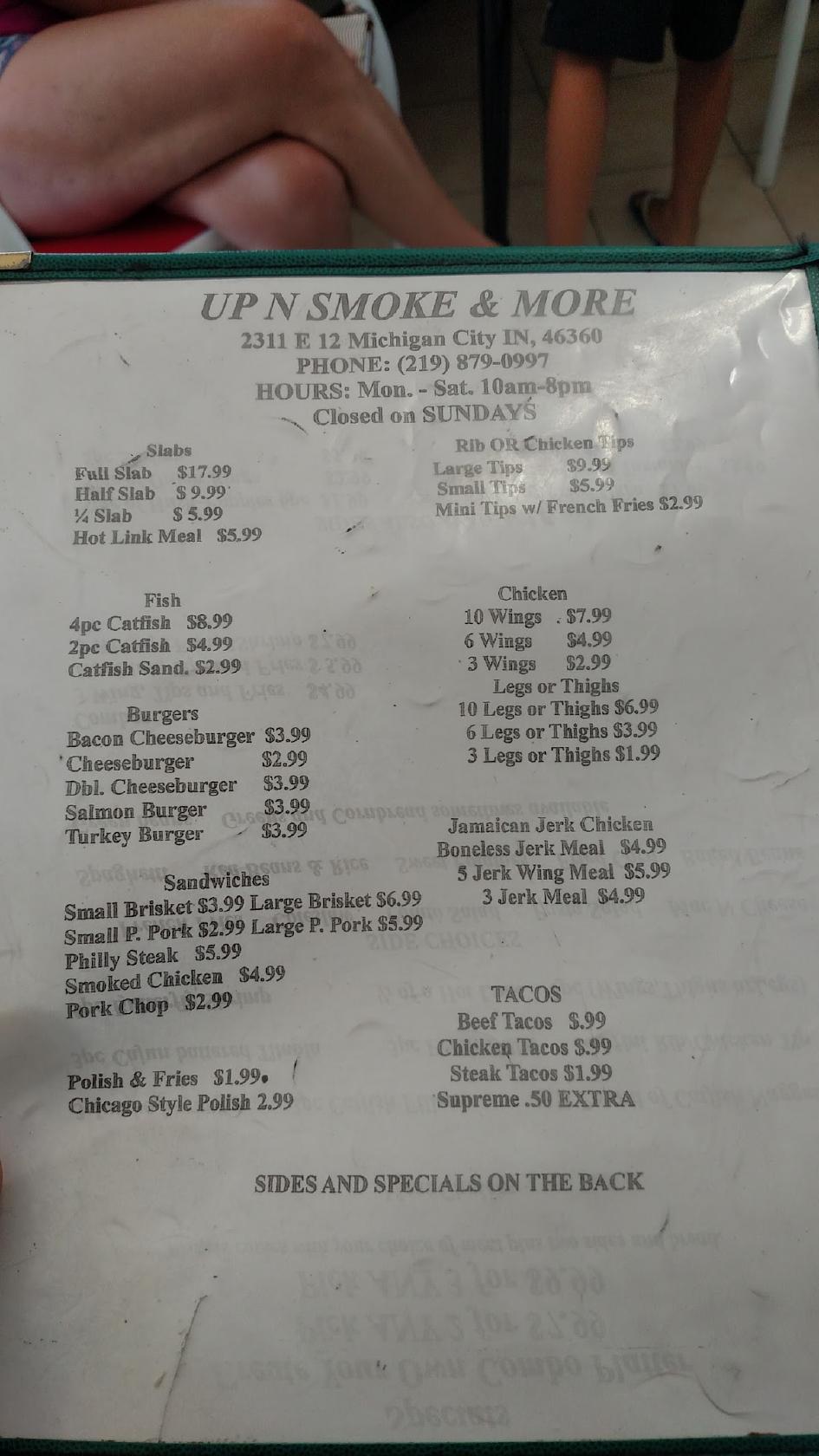 Menu at Up N Smoke Rib Shack BBQ, Michigan City, E US Highway 12