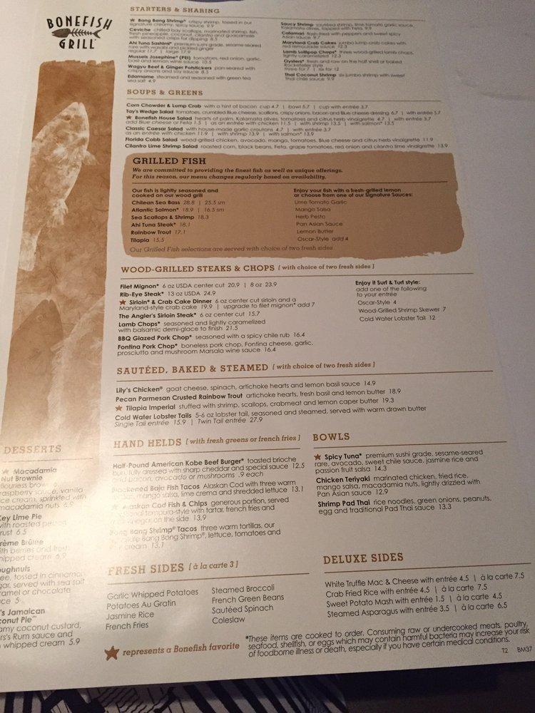 Menu at Bonefish Grill pub & bar, Greenwood, N State Rd 135