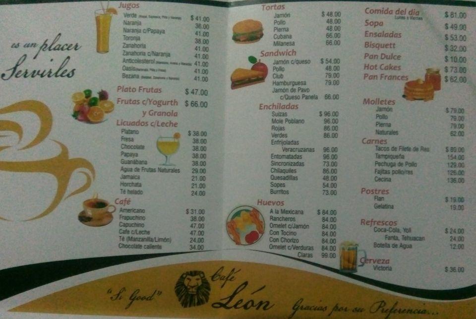 Menu at Cafe Leon, Zihuatanejo