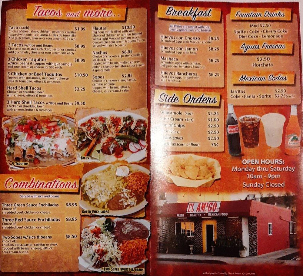 Menu at El Amigo #3 restaurant, Redondo Beach