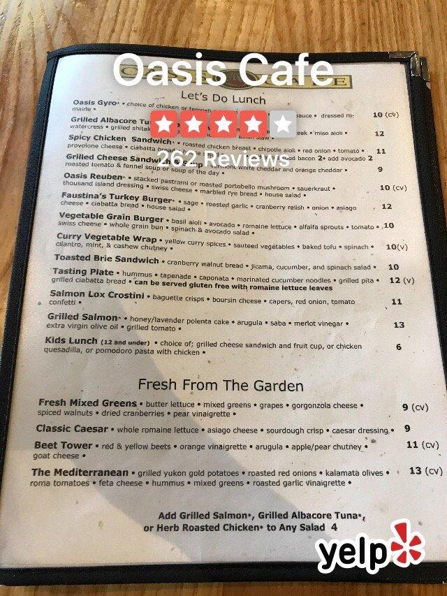Menu at Oasis Cafe, Salt Lake City, 151 S 500 E