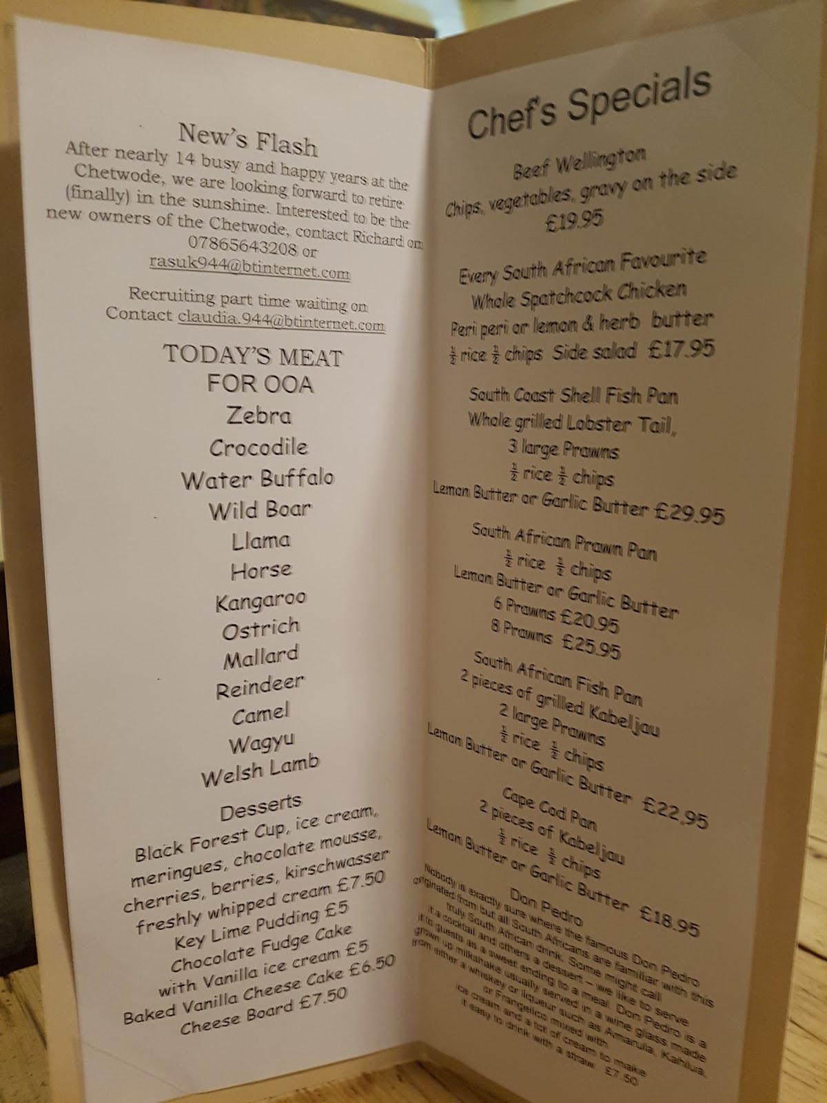 Menu at The Chetwode Arms pub & bar, Warrington