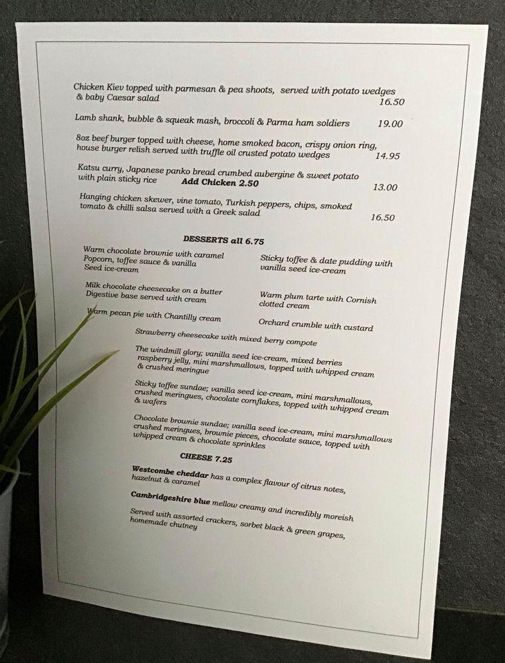 Menu at The Windmill pub & bar, Bluntisham, St Ives Rd