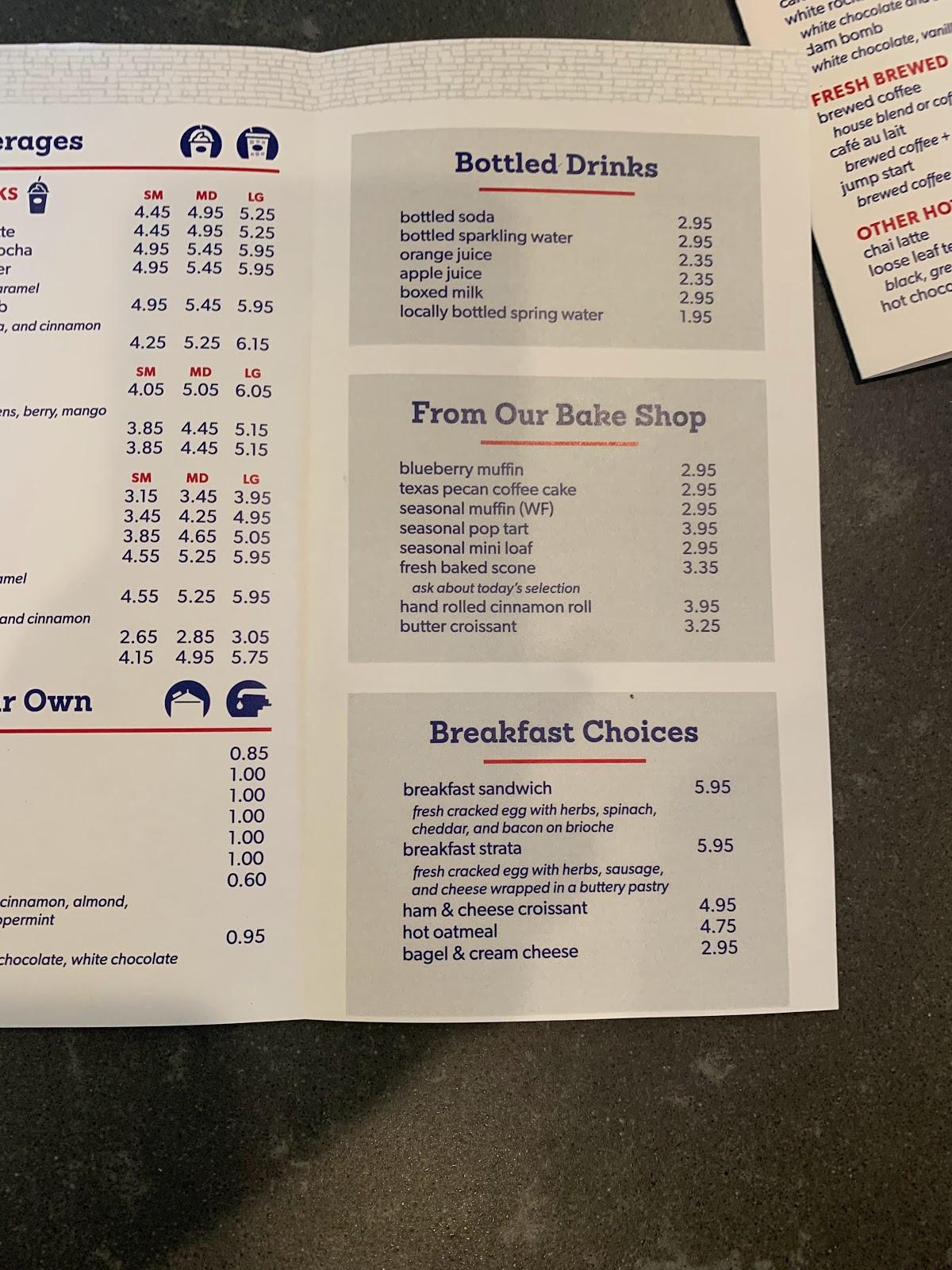 Carta del café White Rock Coffee, Dallas, D Royal Ln