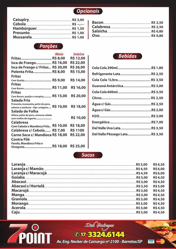 Menu at 7 Point, Barretos