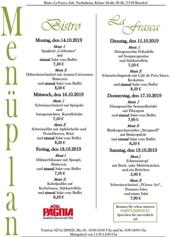 Menu at Bistro La Frasca restaurant, Betzdorf