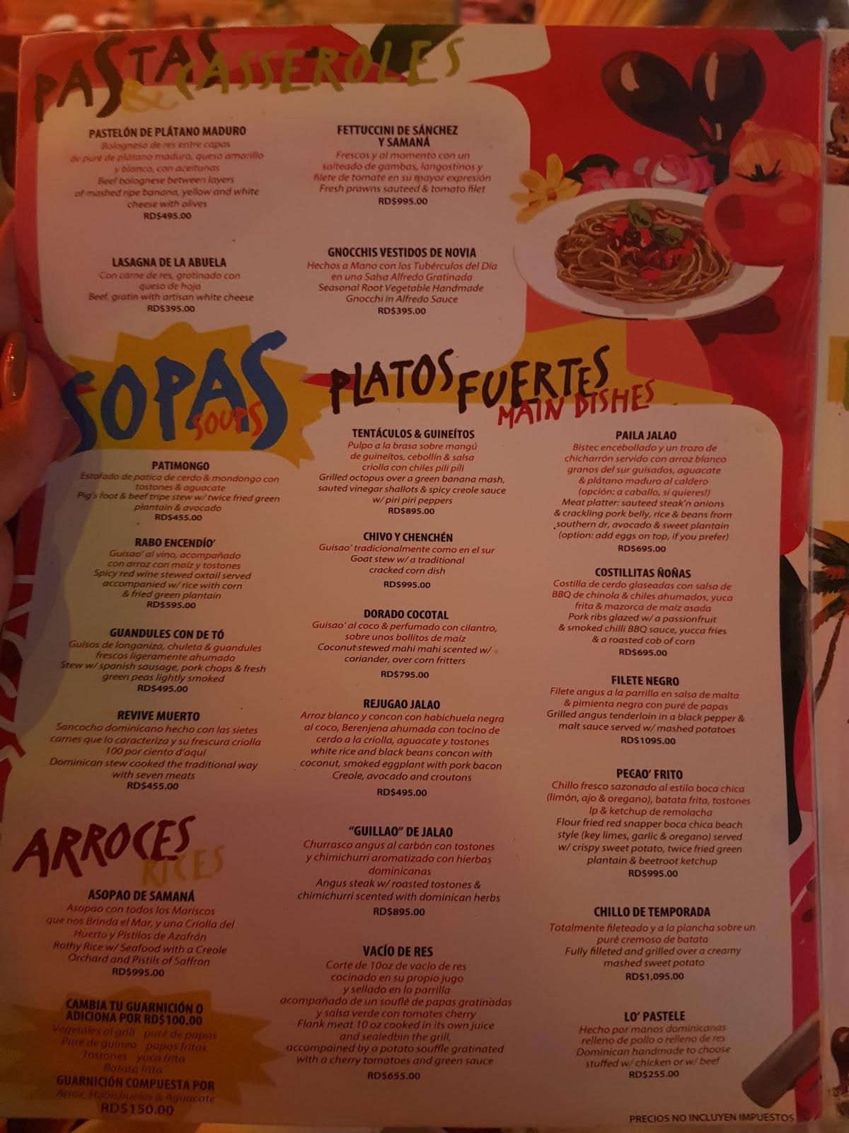 Menu at Buche Perico restaurant, Santo Domingo, C. El Conde 53