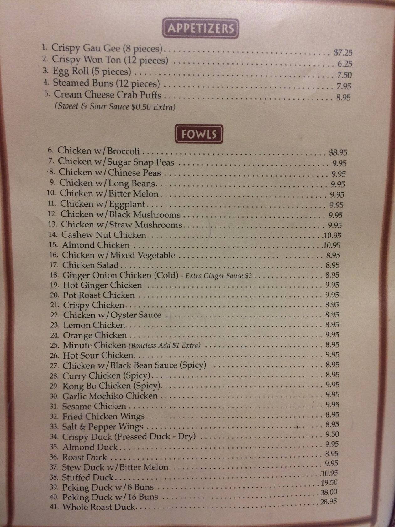 Menu at Golden Duck Restaurant, Honolulu, S King St