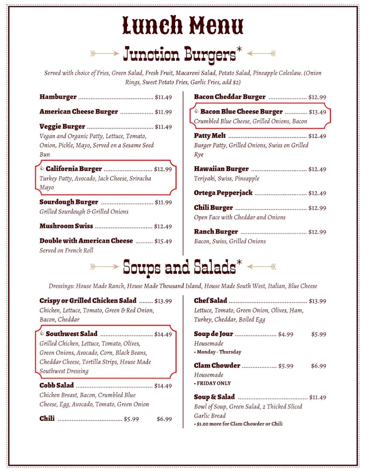 Menu at Judy's Junction restaurant, Upper Lake, 375 E Hwy 20
