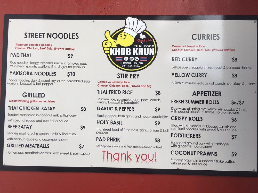 Menu at Khob Khun Thai Food restaurant, Gold Beach, Ellensburg Ave