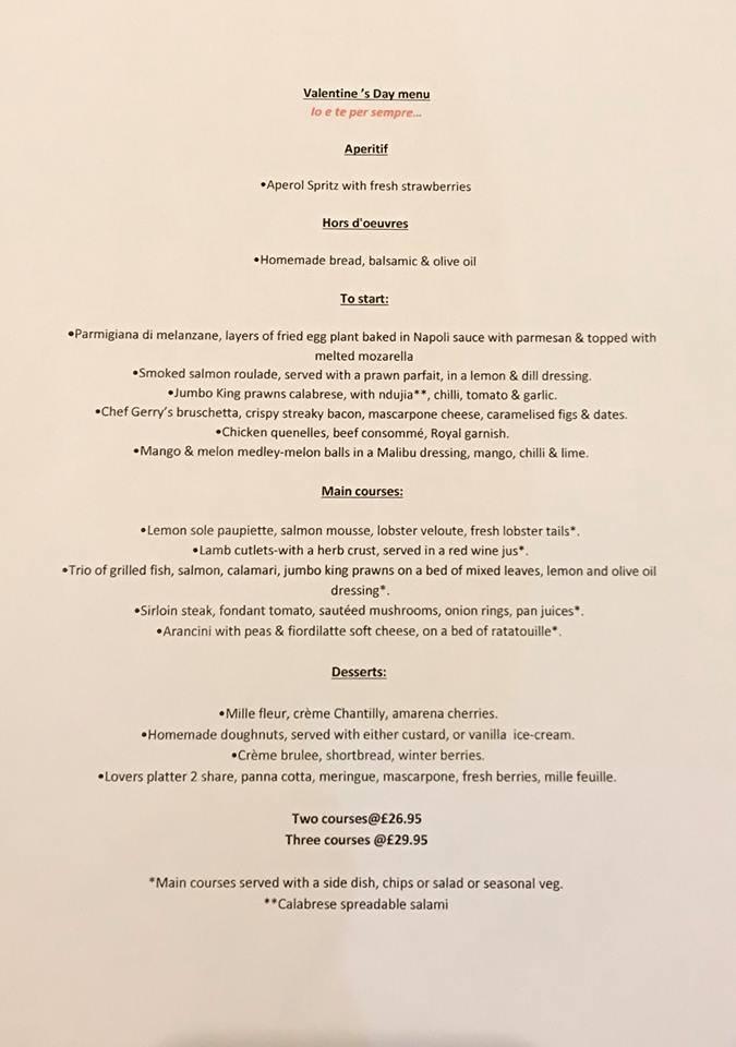 Menu at Primo Piano restaurant, Morpeth