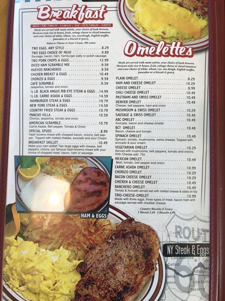 Menu at Roy's Cafe, Barstow