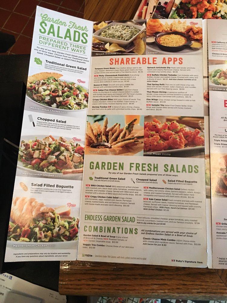 Menu at Ruby Tuesday restaurant, Alcoa, 109 Furrow Way