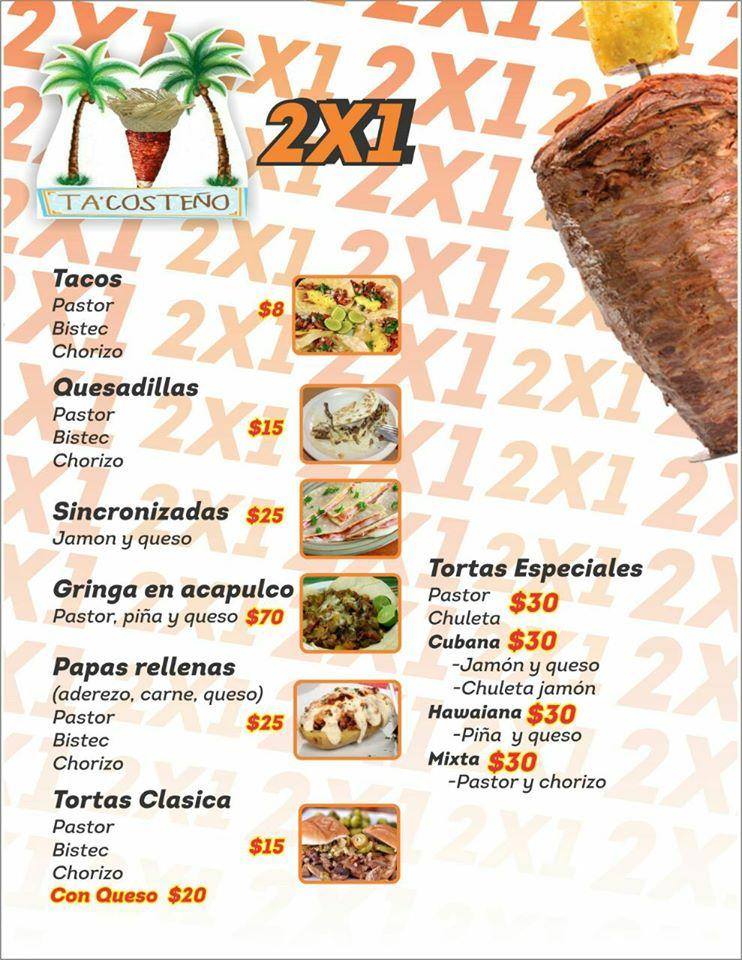 Menu at Taqueria Tacosteño restaurant, Leon