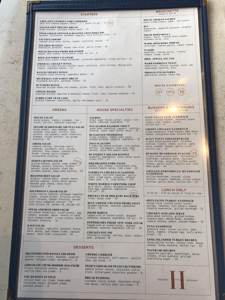 Menu at The Hudson pub & bar, Sedona, 671 AZ-179 ste d