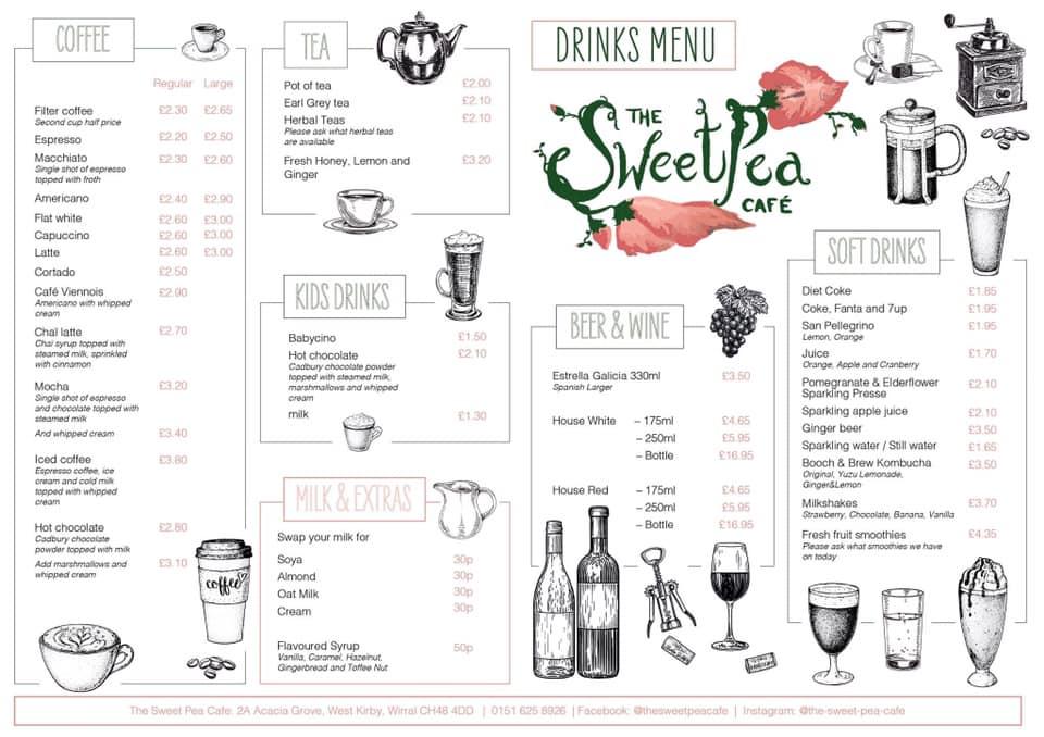 Menu at The Sweet Pea Cafe, West Kirby