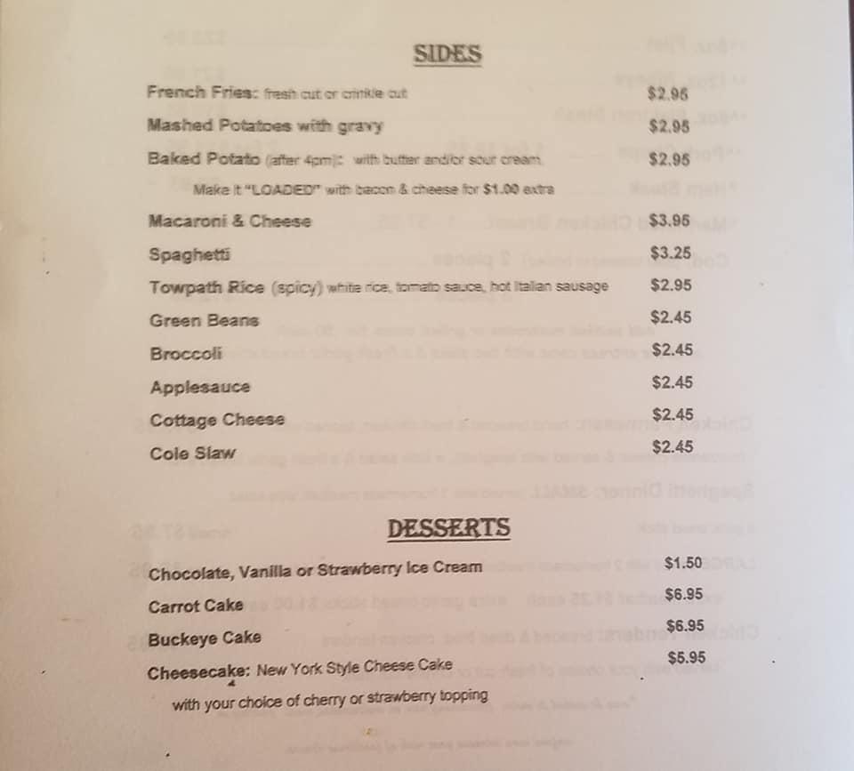 Menu at Towpath Tavern pub & bar, Bolivar, 225 Canal St