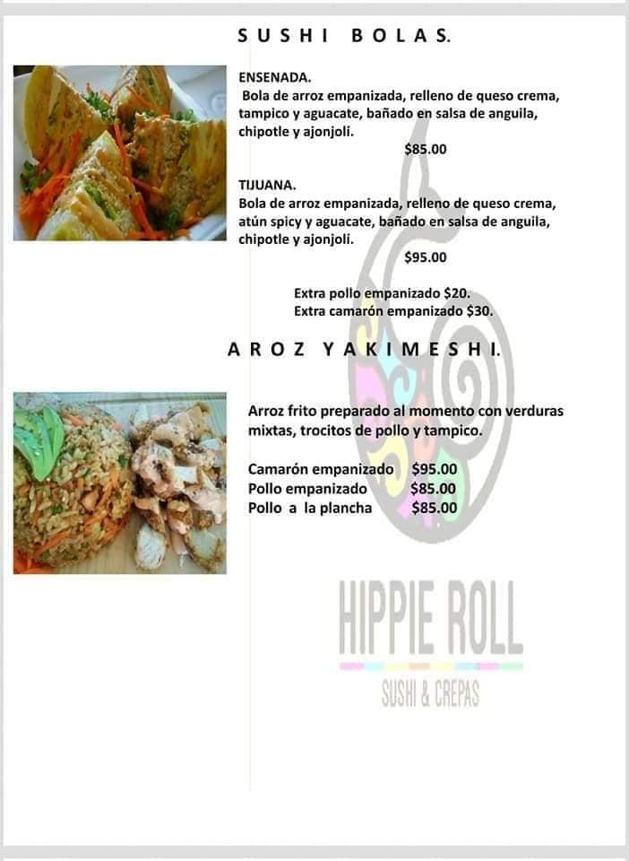 Carta del restaurante hippie roll, Ensenada