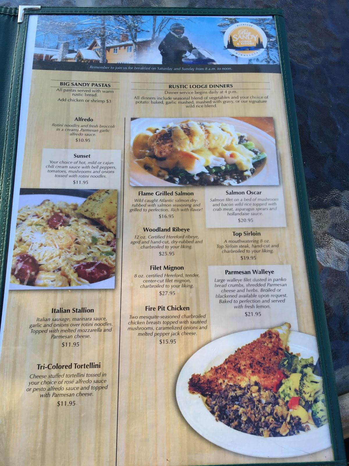 Menu at Big Sandy Lodge & Resort restaurant, USA