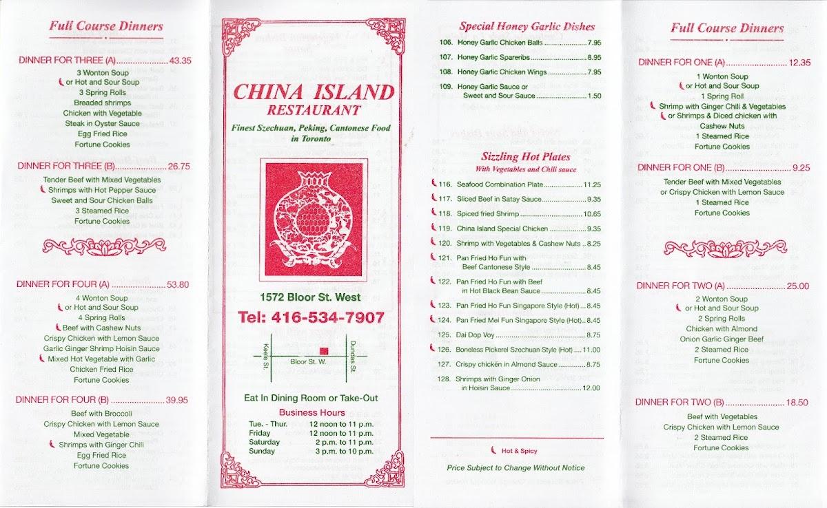Menu at China Island restaurant, Toronto