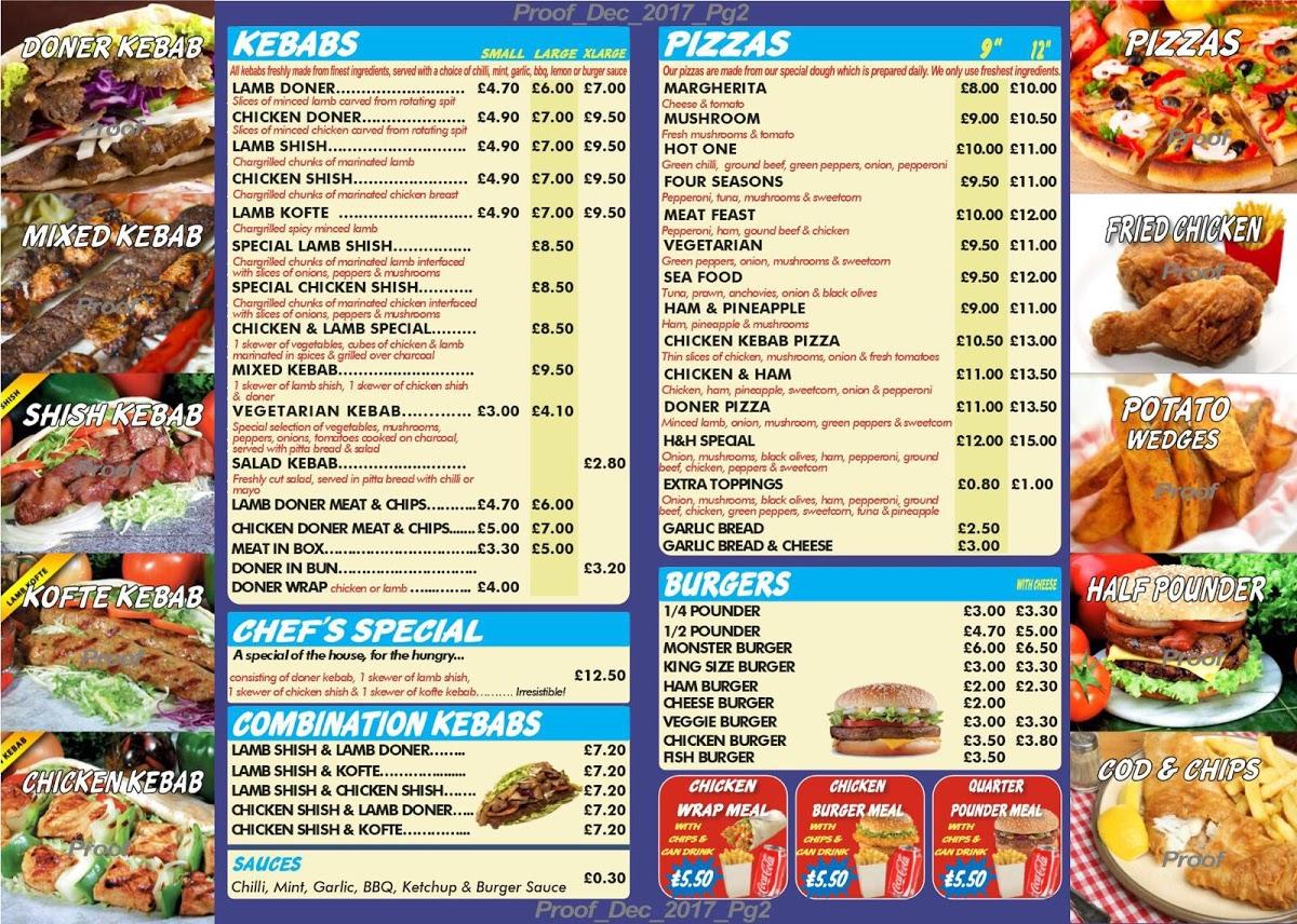 Menu at H&H Kebab fast food, Luton