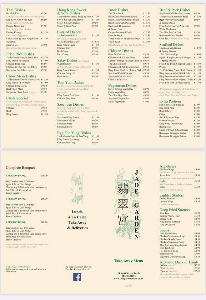 Menu at Jade Garden restaurant, Perth